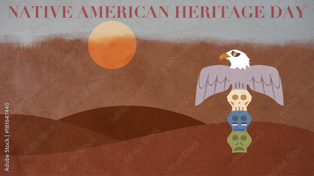 Native American Heritage Day Landscape Illustration with Totem Pole ...