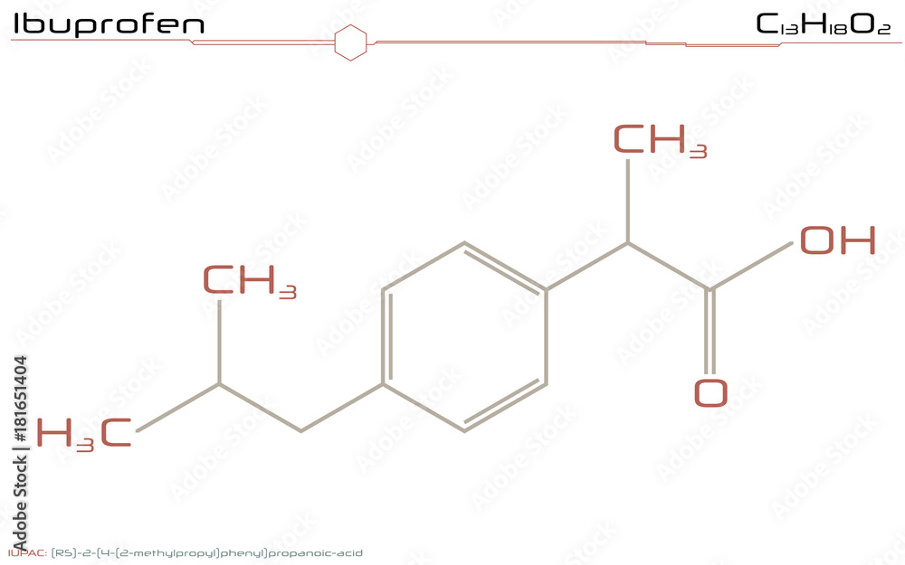 Poster Large and detailed illustration of the molecule of Ibuprofen ...