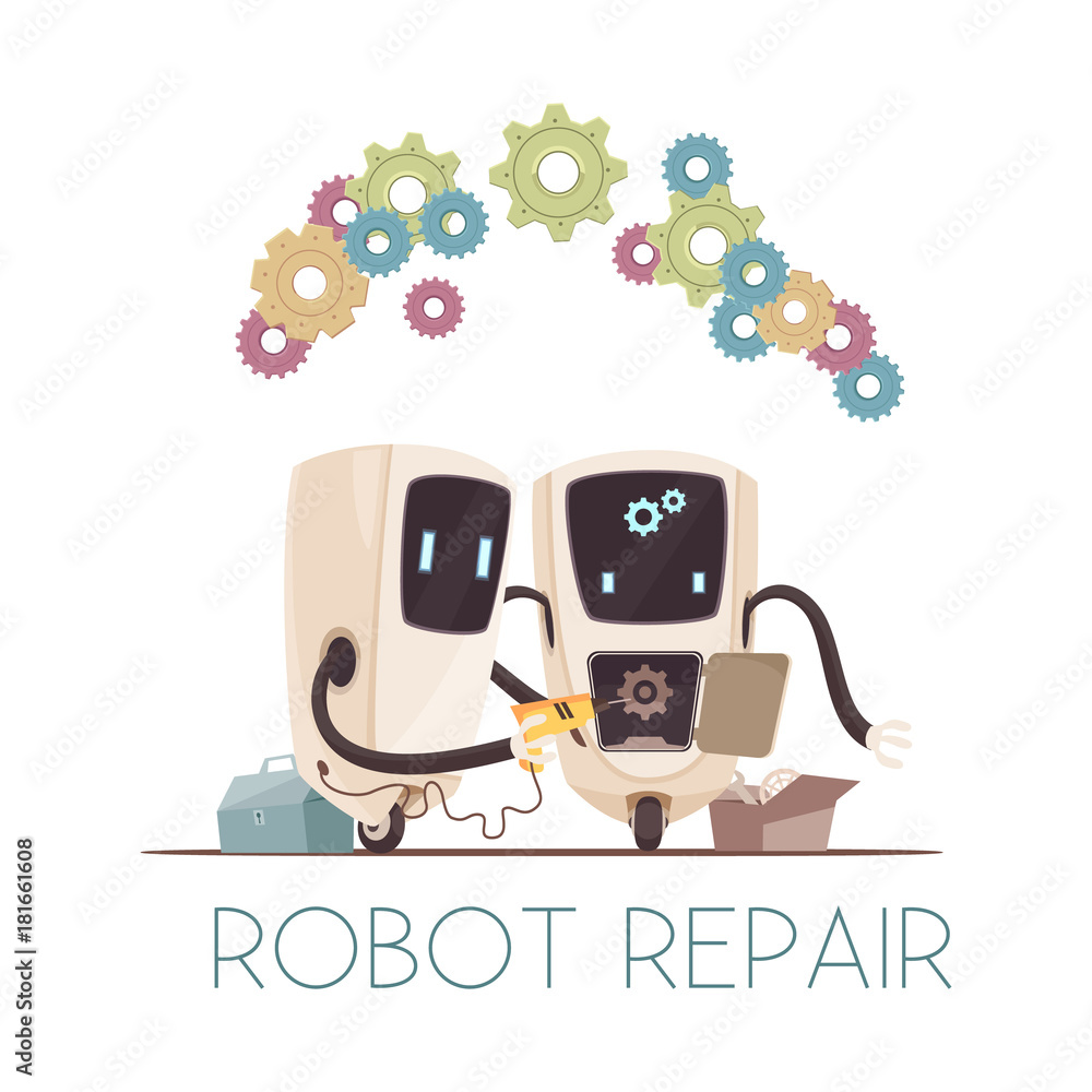 Robots Repair Cartoon Composition Stock Vector | Adobe Stock