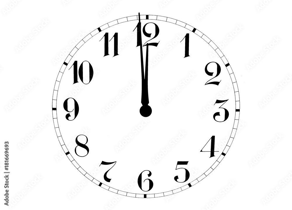 Ziffernblatt einer alten Uhr, kurz vor 12 Stock-Foto | Adobe Stock