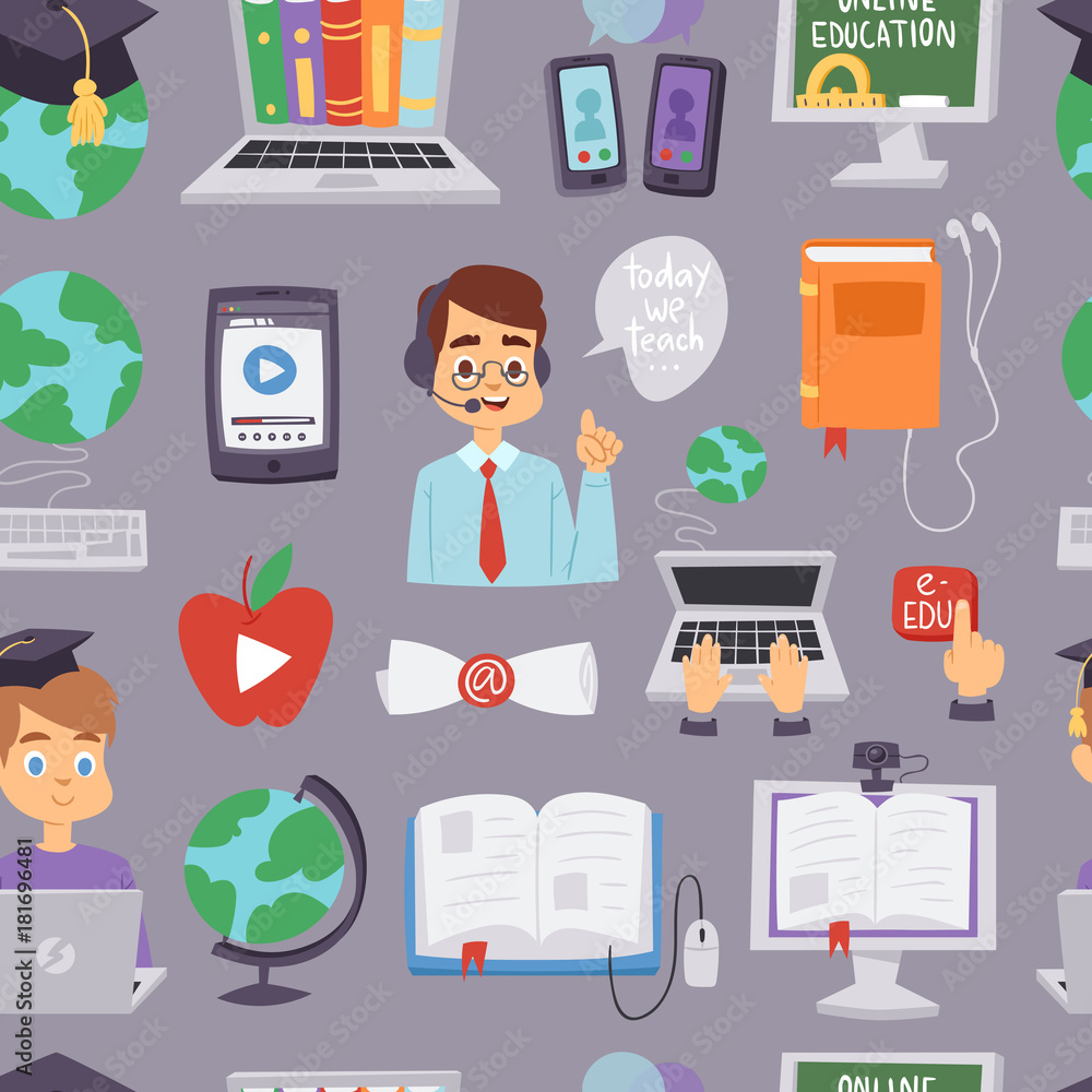 Online education vector languages school and travel programs ...