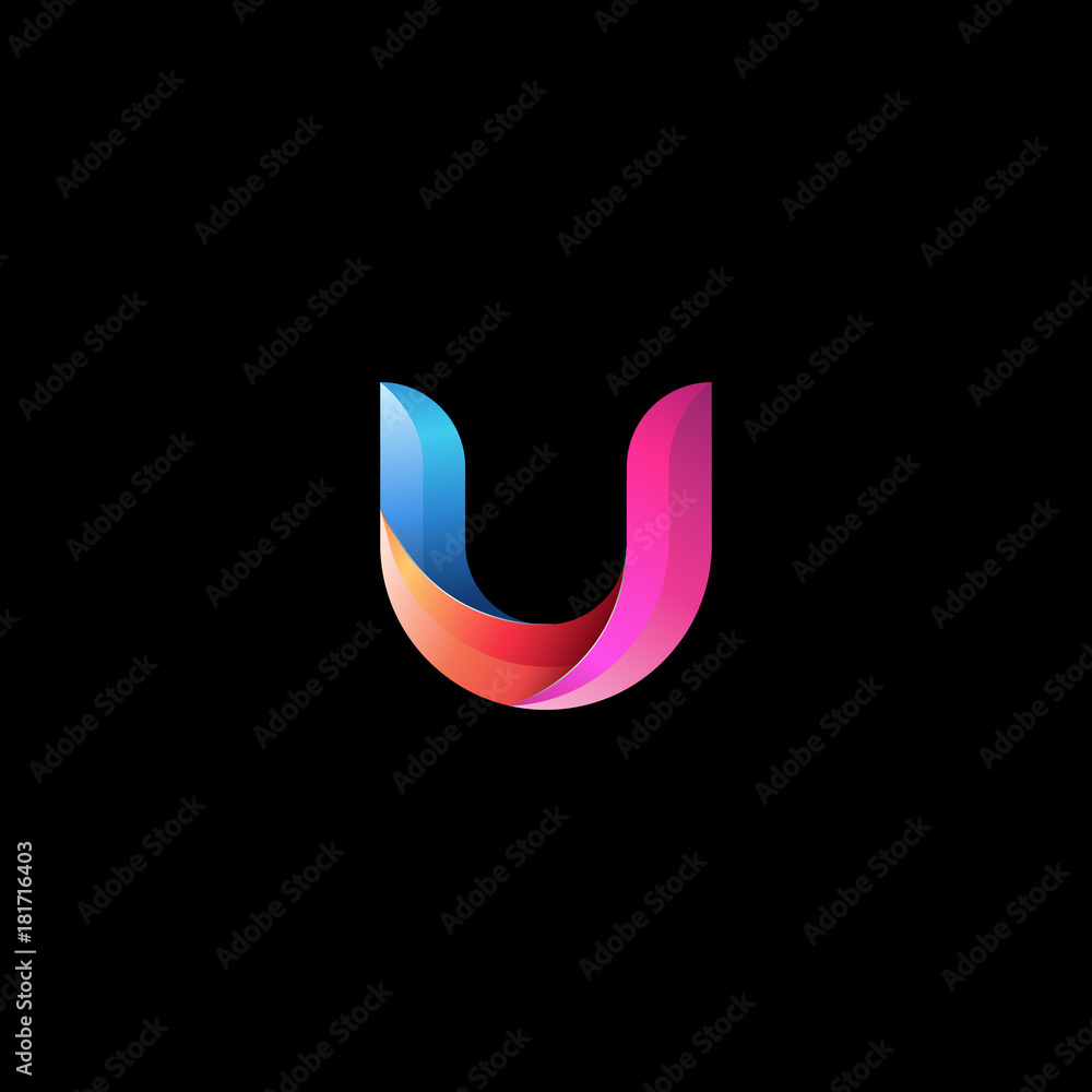 Initial lowercase letter u, curve rounded logo, gradient vibrant ...