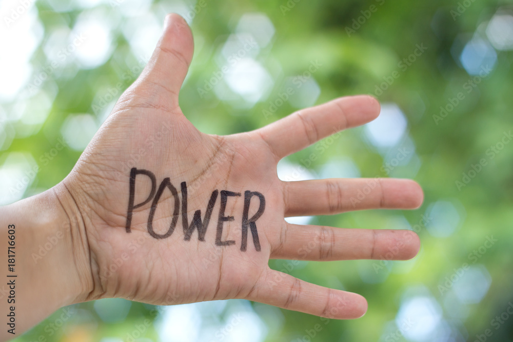 Concept Photo Of A Handwriting Word "POWER" On The Left Hand With ...