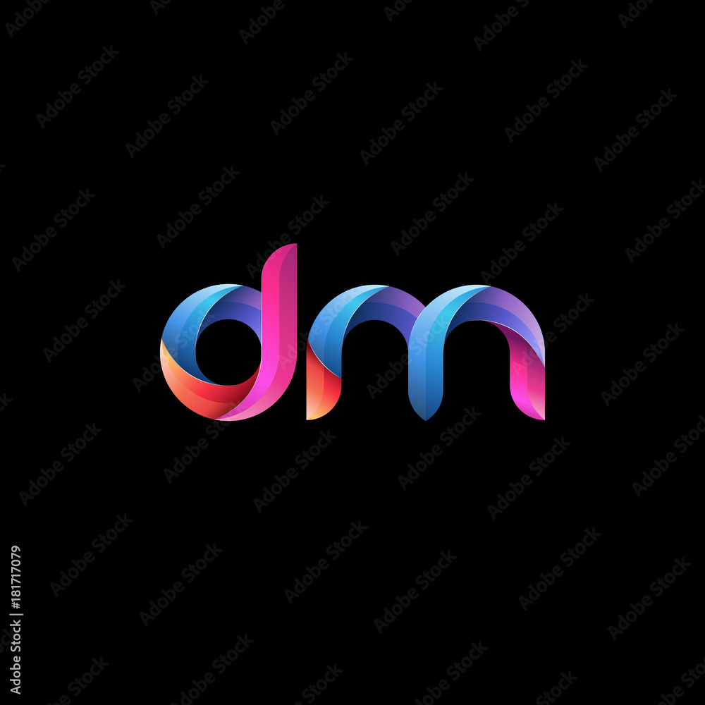 Initial lowercase letter dm, curve rounded logo, gradient vibrant ...