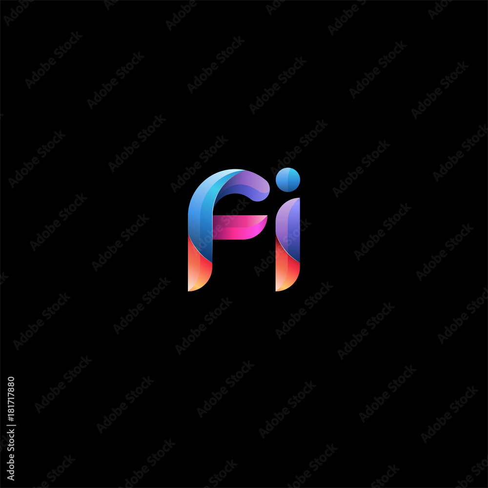 Initial lowercase letter fi, curve rounded logo, gradient vibrant ...