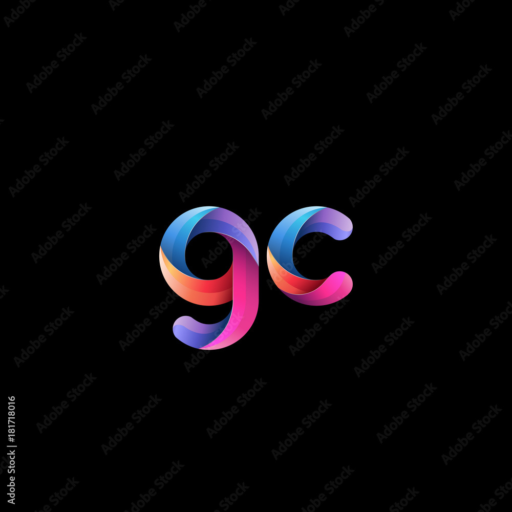 Initial lowercase letter gc, curve rounded logo, gradient vibrant ...