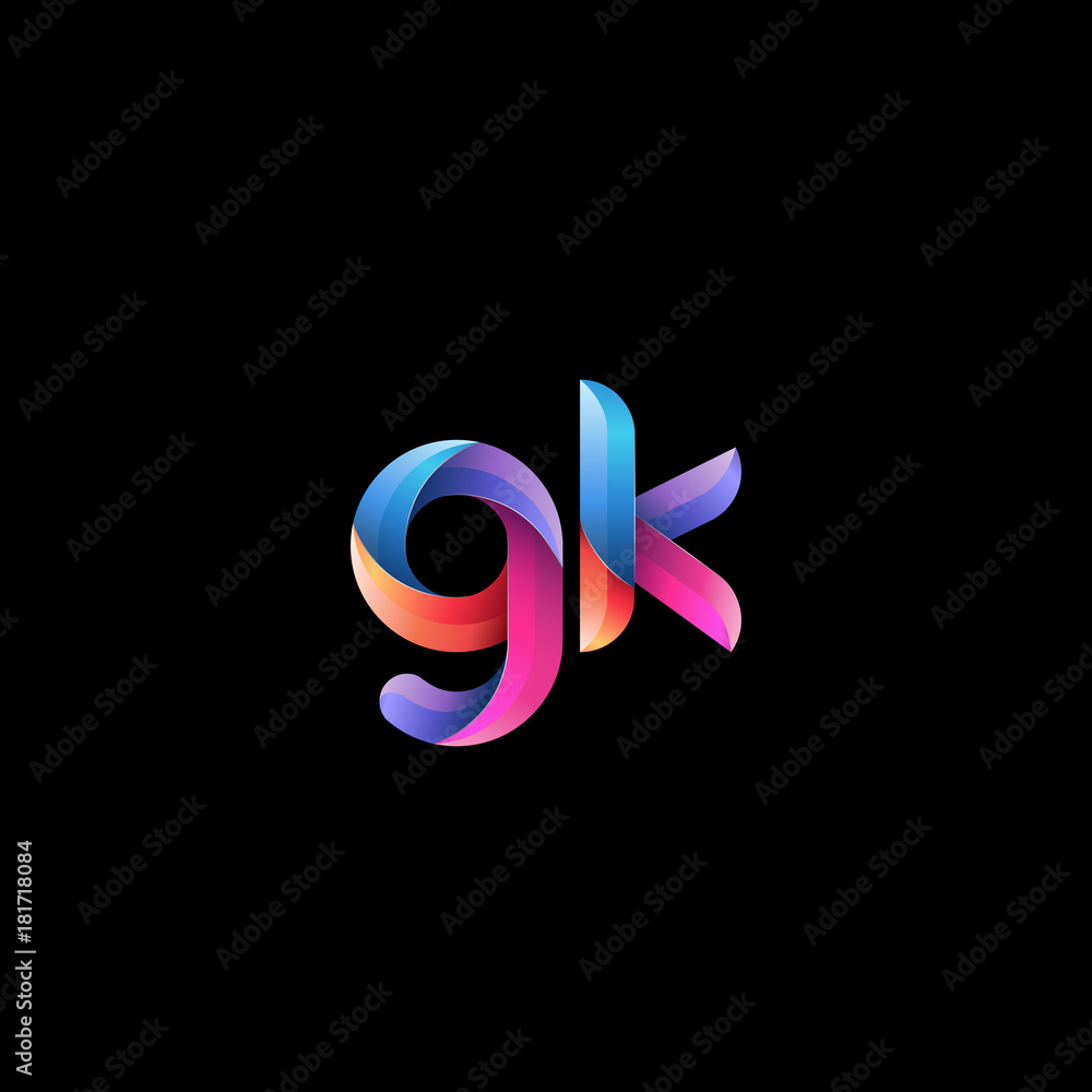 Initial lowercase letter gk, curve rounded logo, gradient vibrant ...