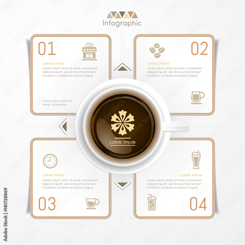 Infographics Coffee design template with icons, process diagram, vector ...