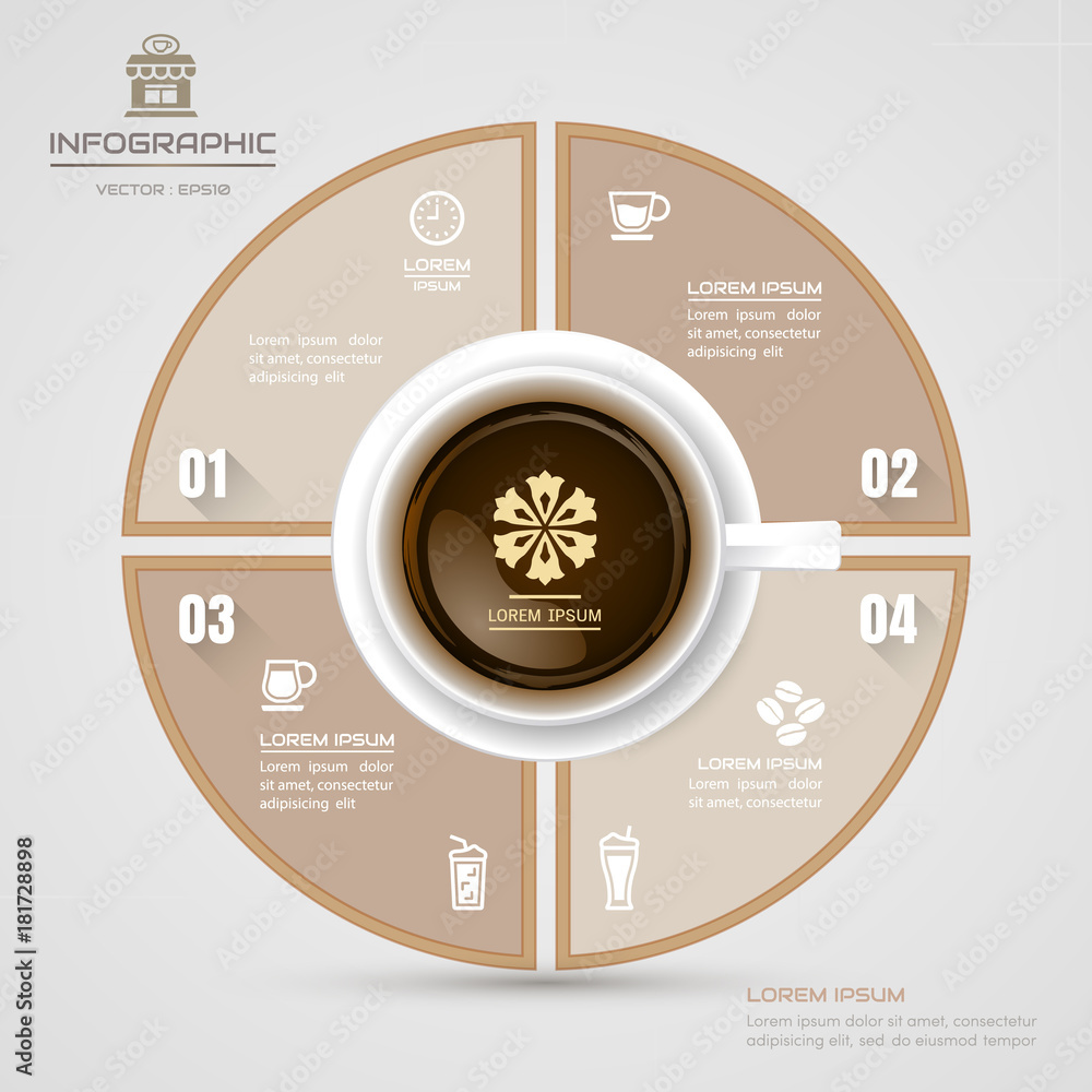Infographics Coffee design template with icons, process diagram, vector ...