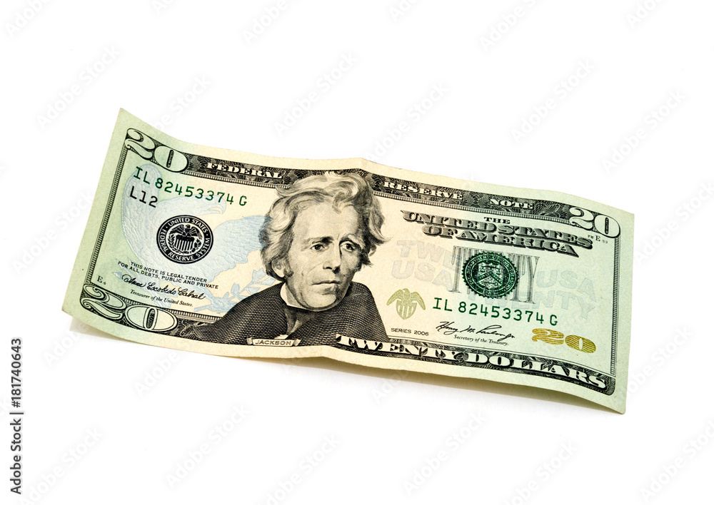 20 dollars banknote isolated on white background Stock Photo | Adobe Stock