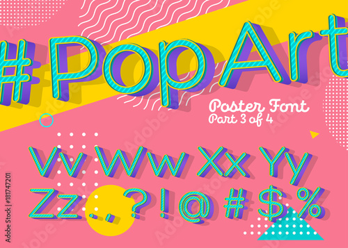 Vector Font in Pop Art Style. Colorful Funny Retro Type with 3D ...