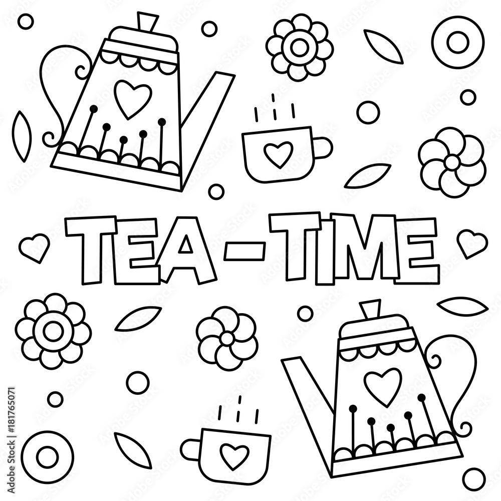 Tea time. Coloring page. Vector illustration. Stock Vector | Adobe Stock
