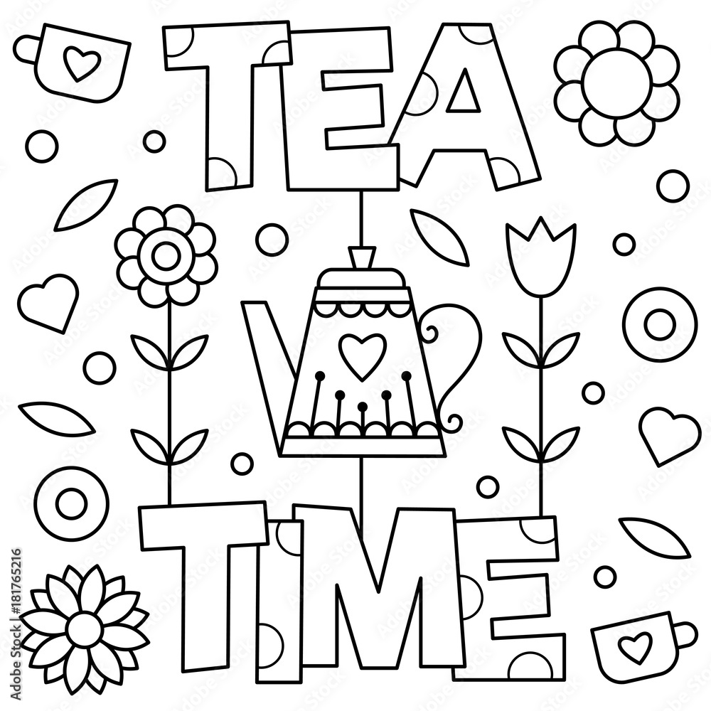 Tea time. Coloring page. Vector illustration. Stock Vector | Adobe Stock