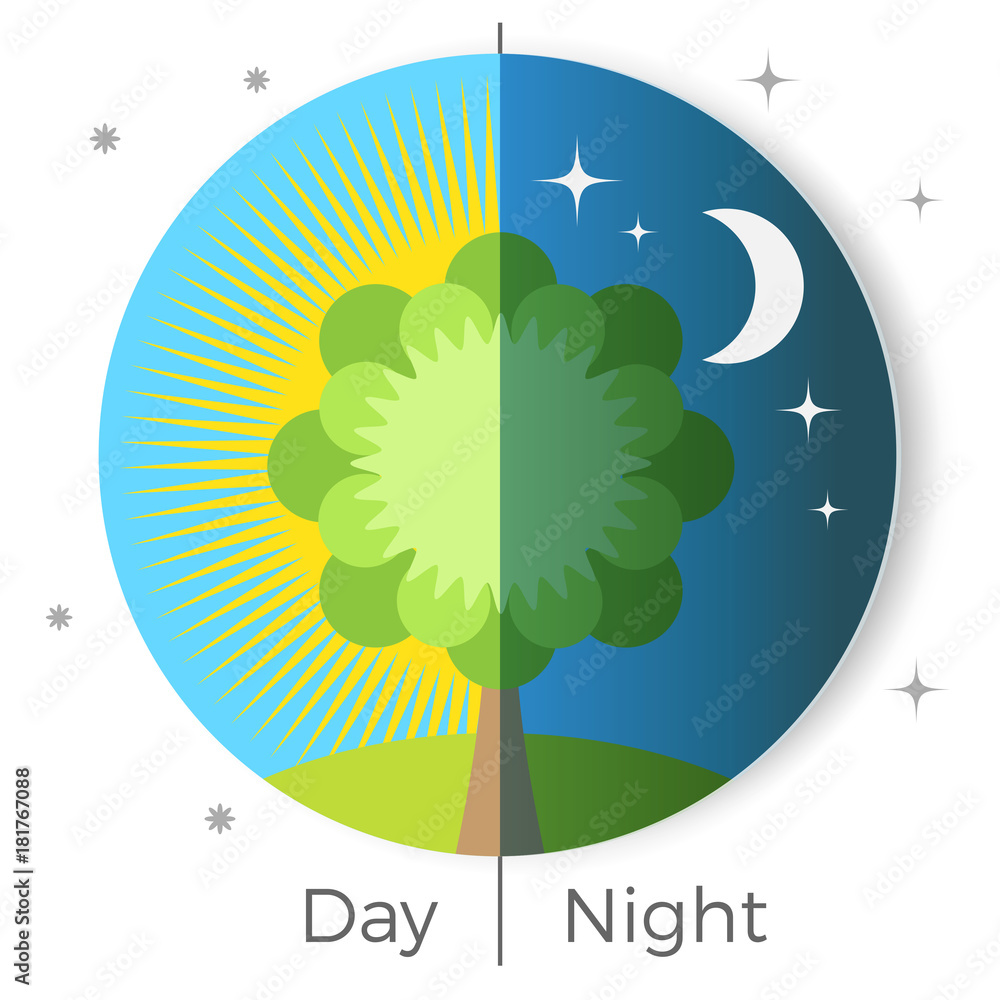 Day and night conceptual vector illustration depicted on Earth globe ...