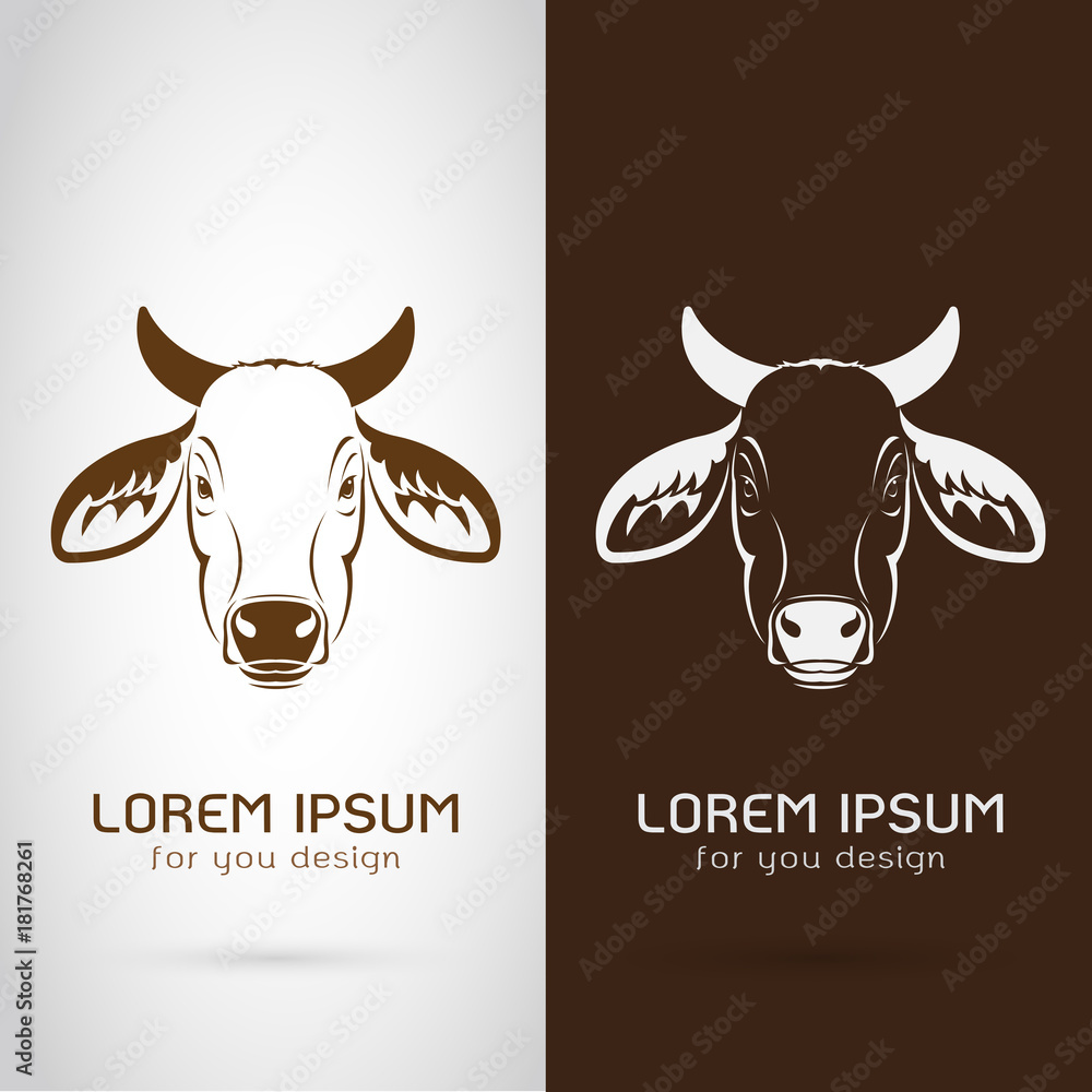Vector of cow head design on white background and brown background ...
