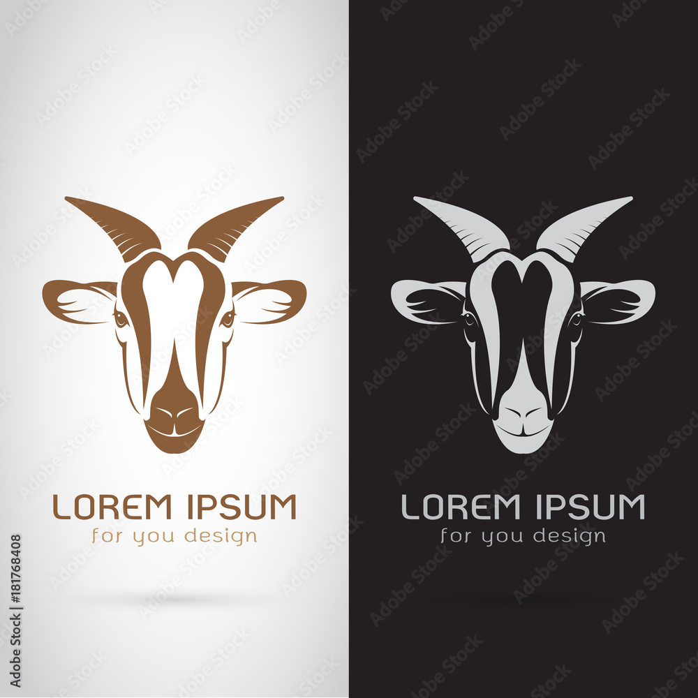 Vector of goat head design on white background and black background ...