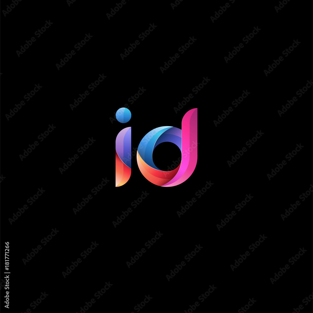 Initial lowercase letter id, curve rounded logo, gradient vibrant ...