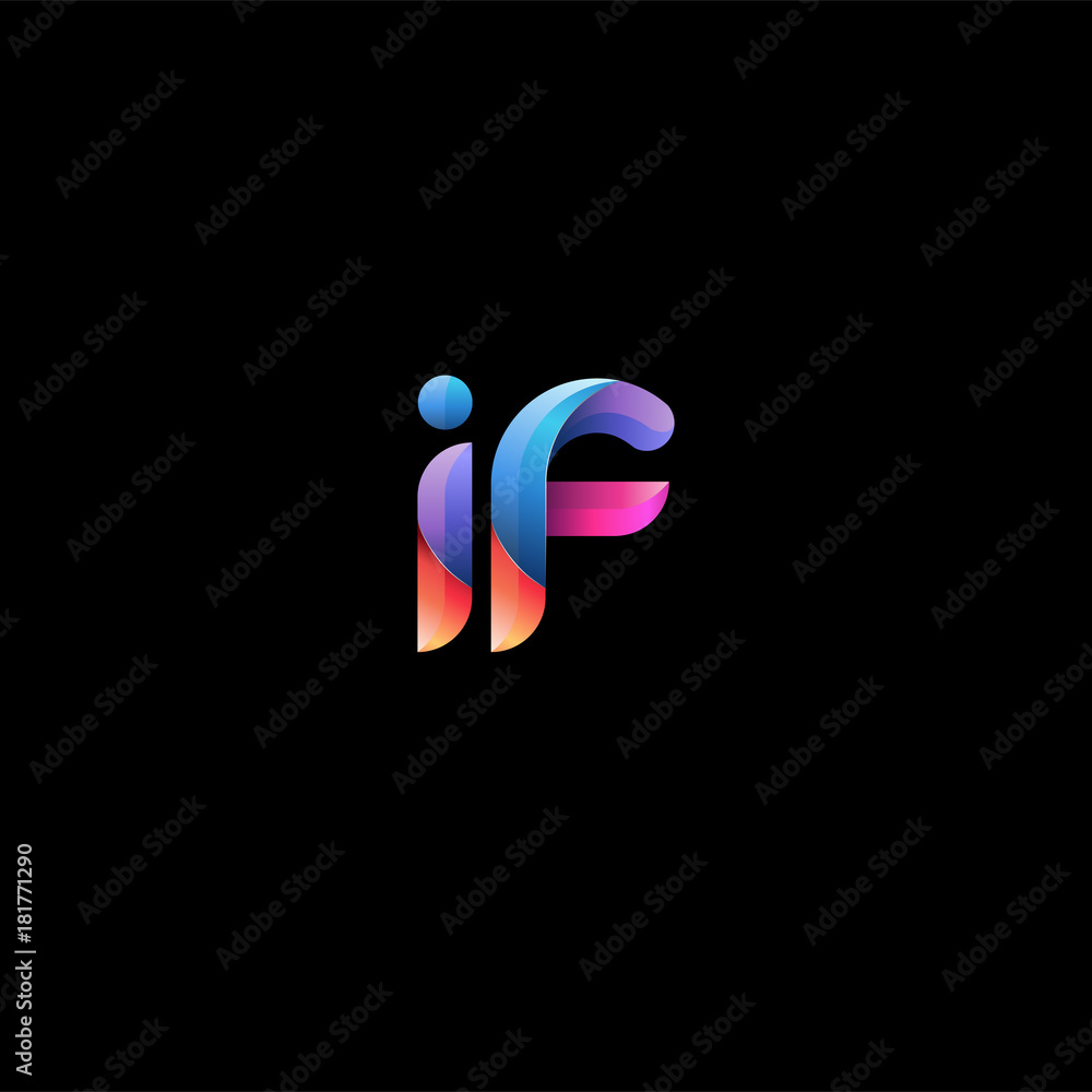 Initial lowercase letter if, curve rounded logo, gradient vibrant ...