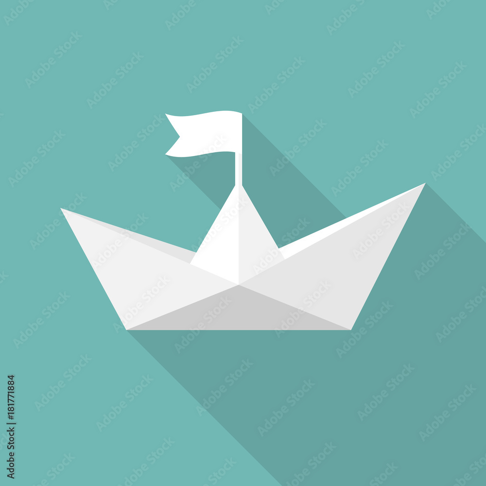 Paper ship. Vector illustration flat design. Isolated on background ...