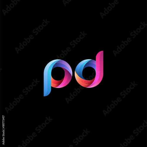 Initial lowercase letter pd, curve rounded logo, gradient vibrant ...