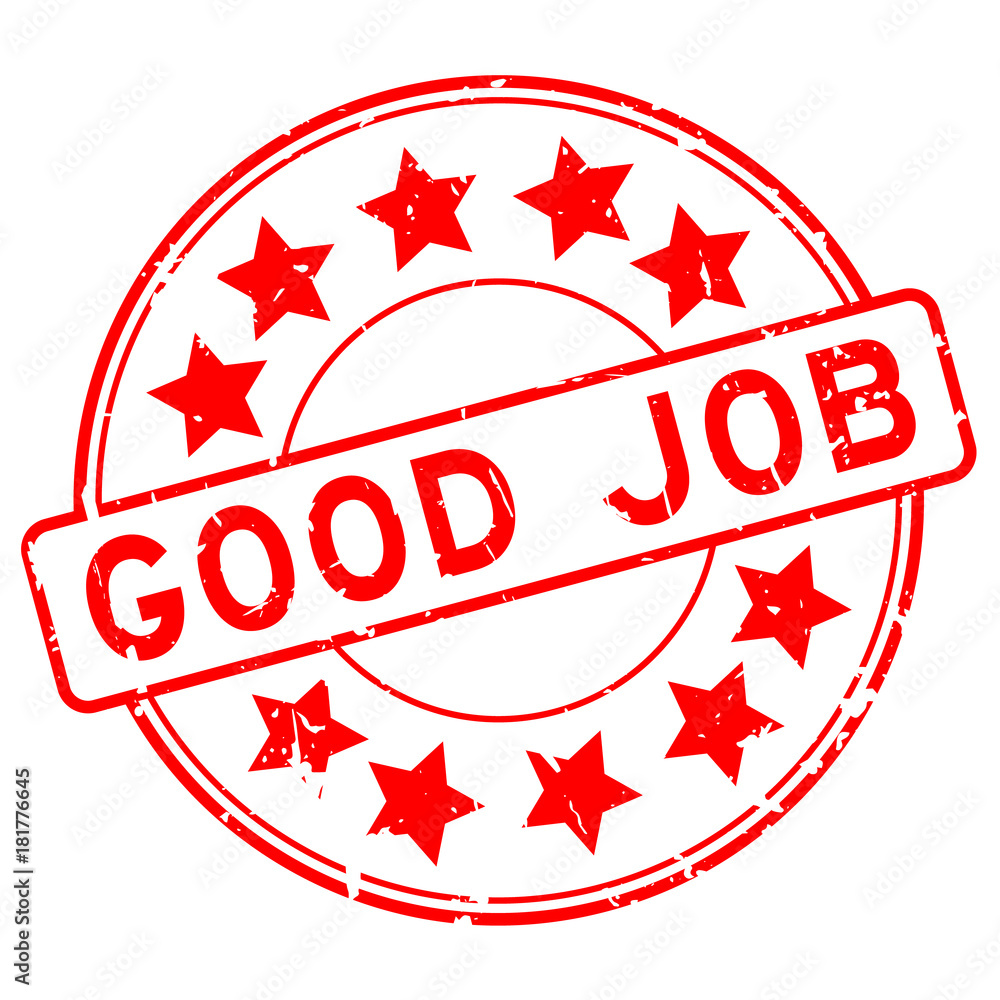 Grunge red good job with star icon round rubber stamp on white ...