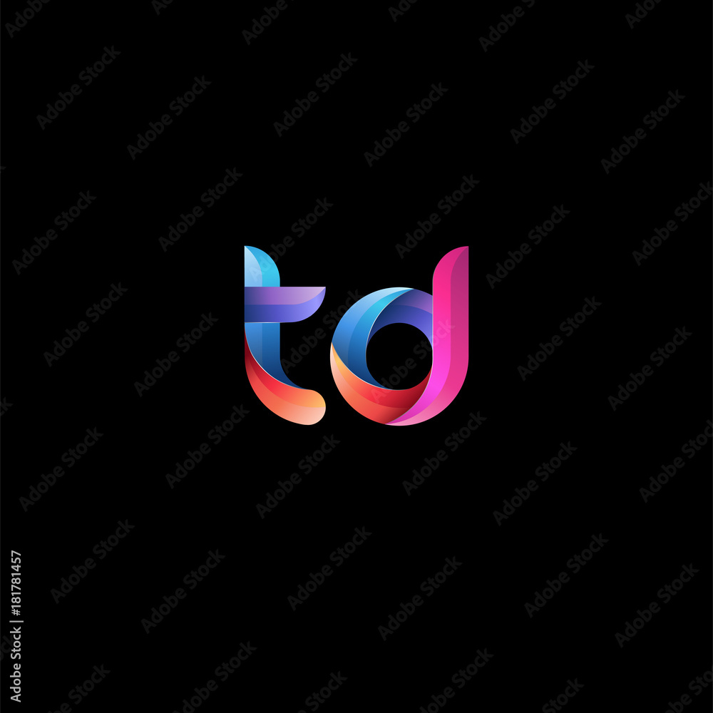 Initial lowercase letter td, curve rounded logo, gradient vibrant ...