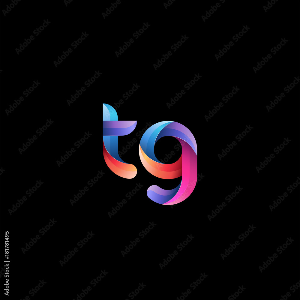 Initial lowercase letter tg, curve rounded logo, gradient vibrant ...