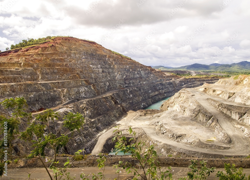 Mining camp. Pit slope. View from above. Open caste. Open pit ...
