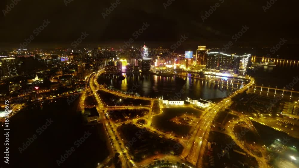 Vidéo Stock Macau Skyline at Night - Aerial Time Lapse shot from Macau ...