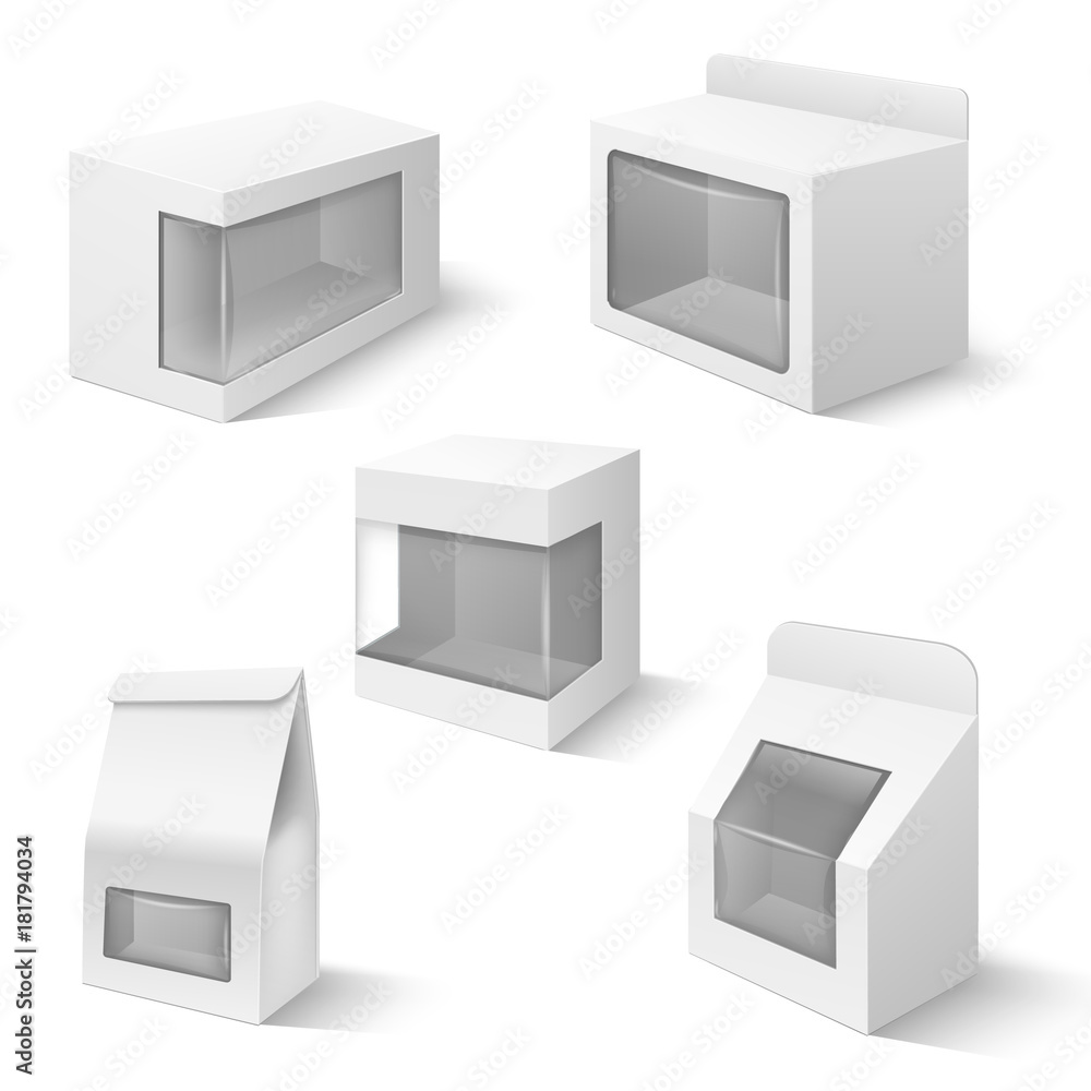Product boxes with plastic window vector templates isolated Stock ...