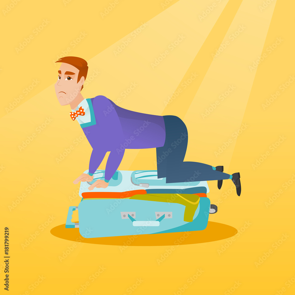 Man Packing Suitcase Cartoon