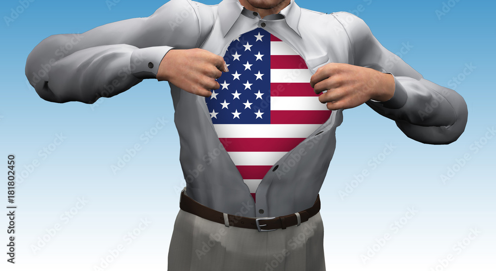 ภาพประกอบสต็อก Opened shirt reveals USA Flag ภาพ | Adobe Stock