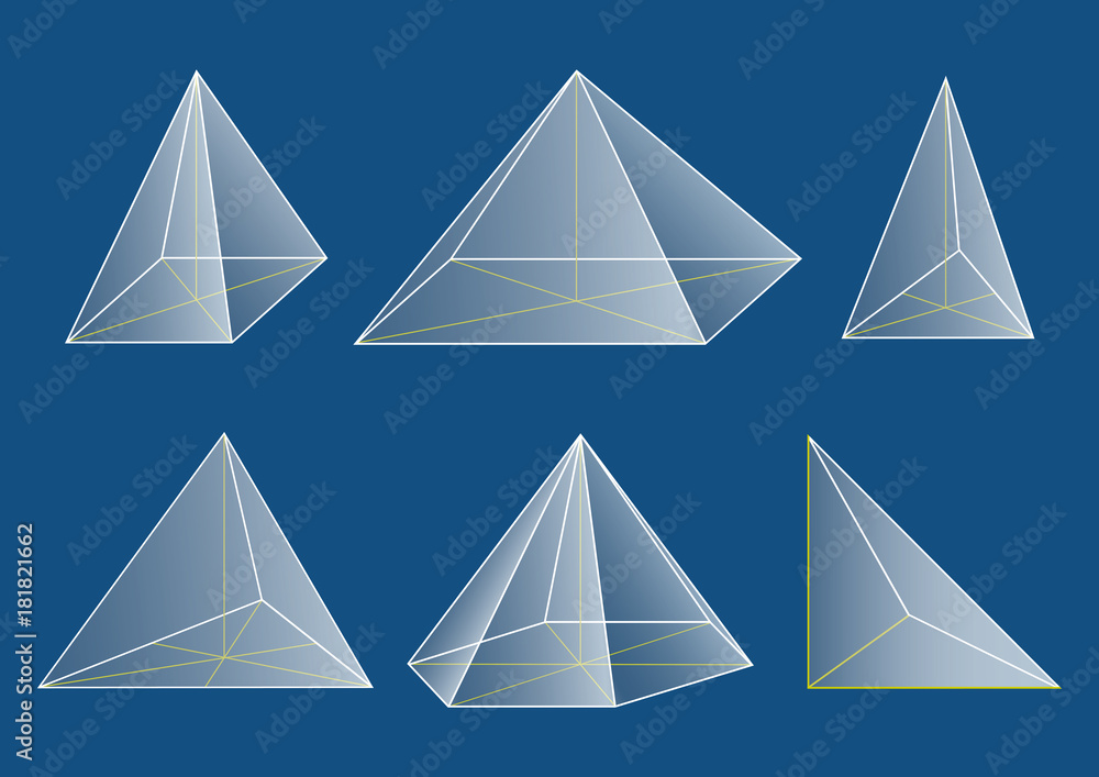 3d basic shapes. Collection of pyramids. Stock Vector | Adobe Stock