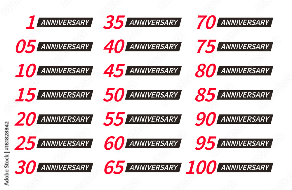 Isolated red and black color numbers with word years icons collection ...