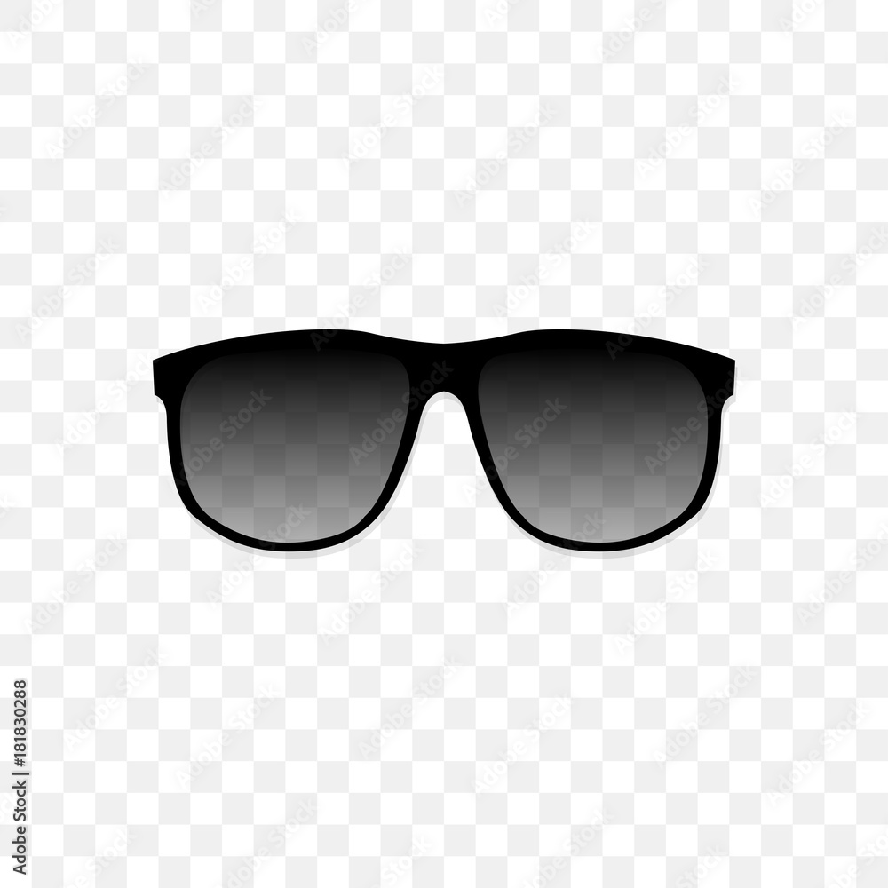Realistic sunglasses with a translucent black glass on a transparent ...