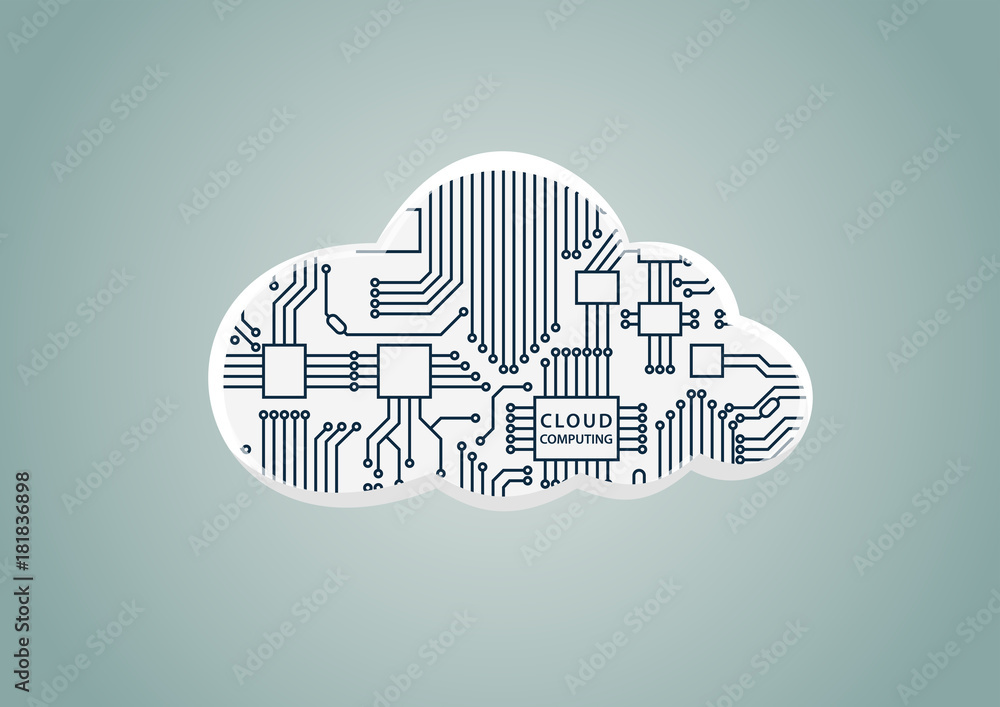 Cloud computing as example for digitilization - vector illustration of ...