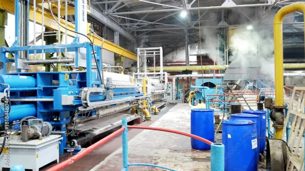 Inside of sugar factory. Sugar refinery. Industrial buildings exterior ...