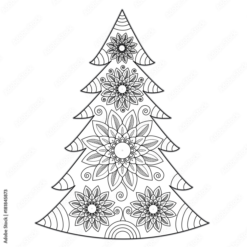 Mandala Christmas tree vector for coloring book, albero di natale ...