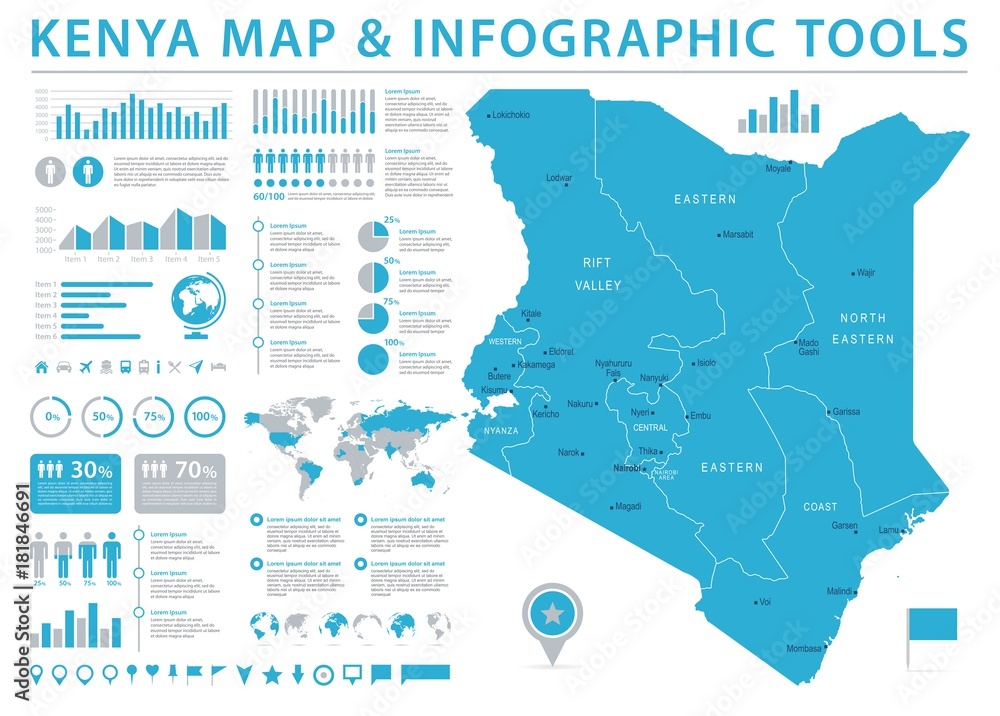 Kenya Map - Info Graphic Vector Illustration Stock Vector | Adobe Stock