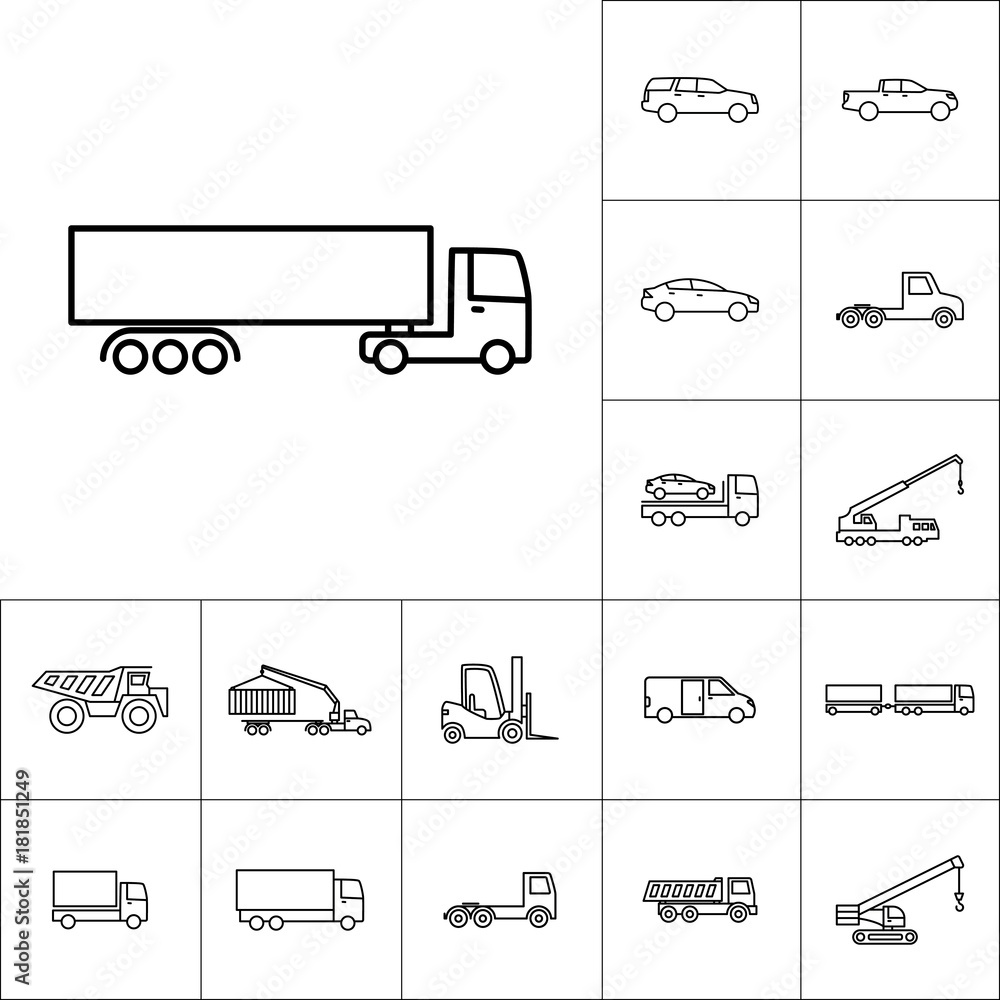line long truck icon on white background, vehicle set Stock Vector ...