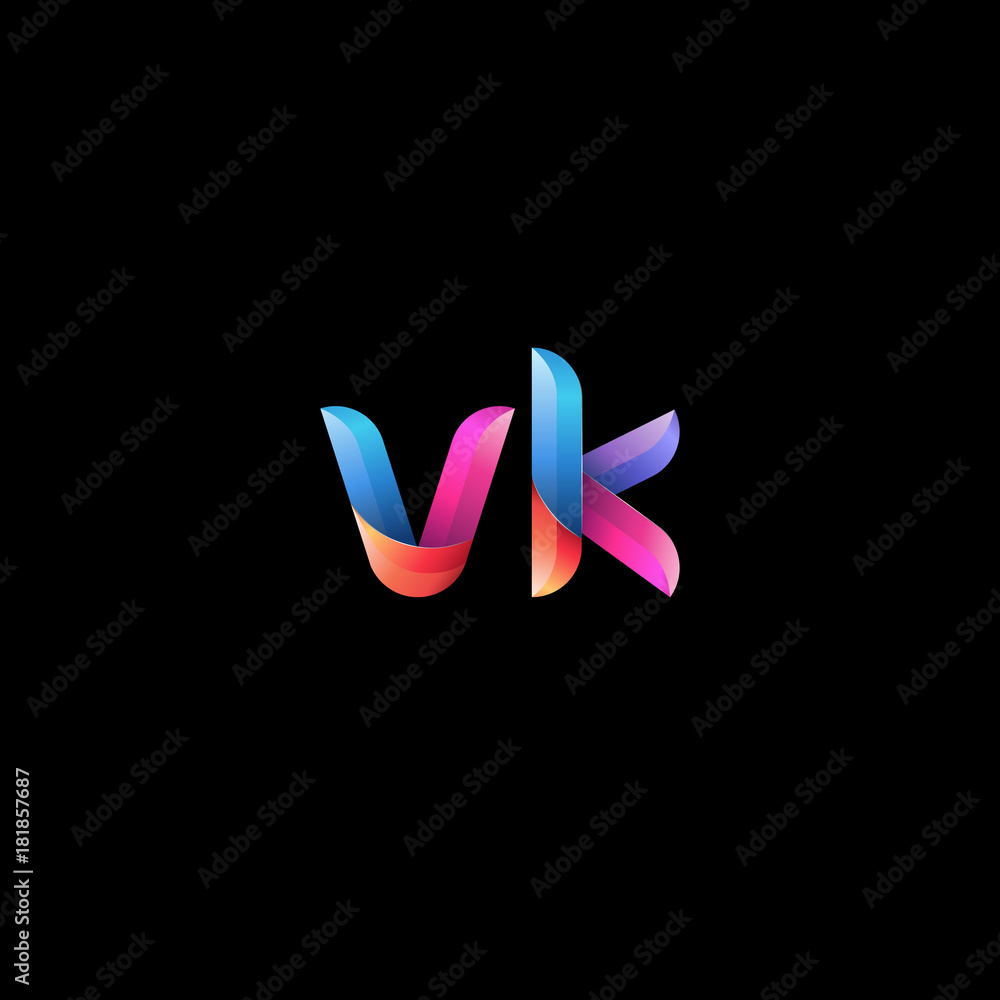 Initial lowercase letter vk, curve rounded logo, gradient vibrant ...