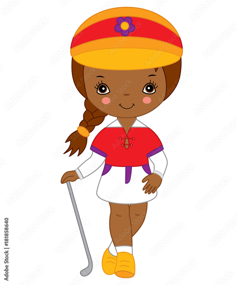 Vector Cute Little African American Girl Playing Golf Stock Vector ...