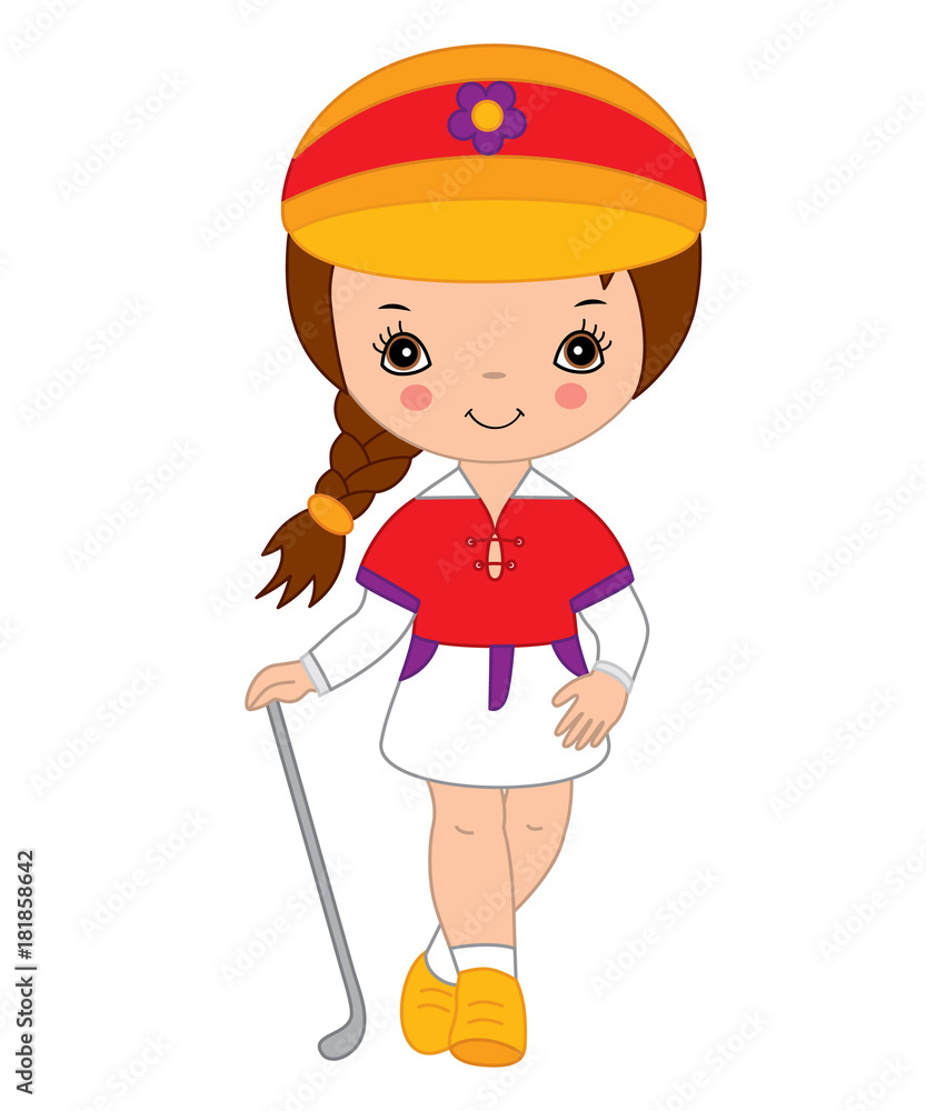 Vector Cute Little Girl Playing Golf Stock Vector | Adobe Stock