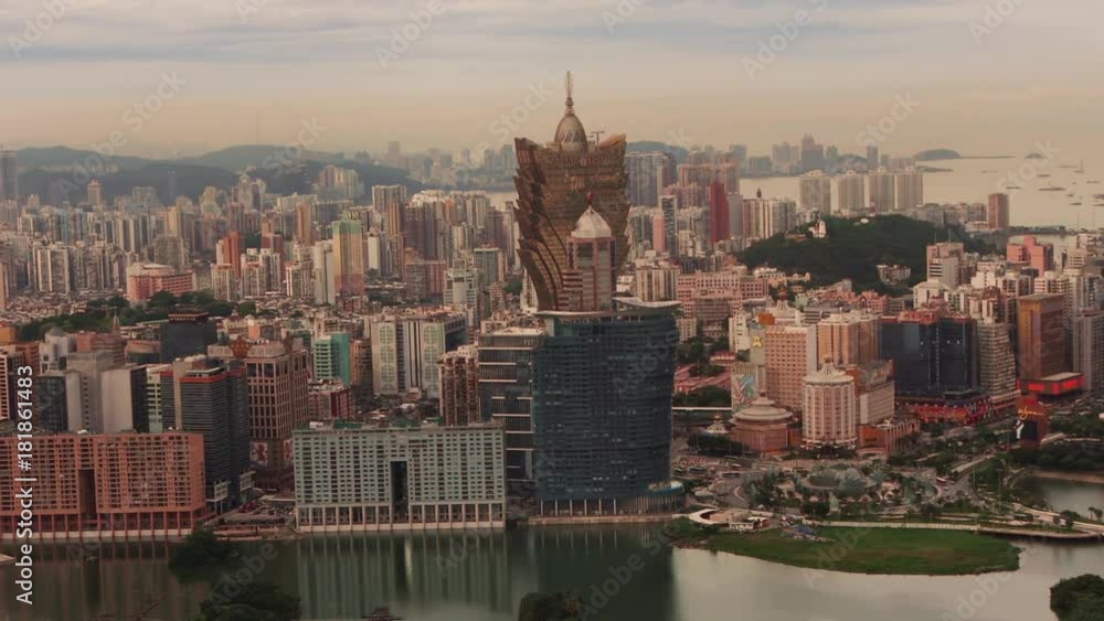 Macau Skyline at daytime with Lisboa Grand and Roundabout and Casinos ...