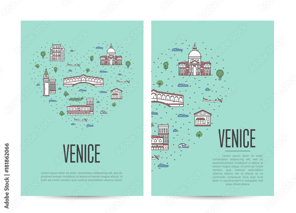 Venice travel tour booklet set with famous architectural attractions ...