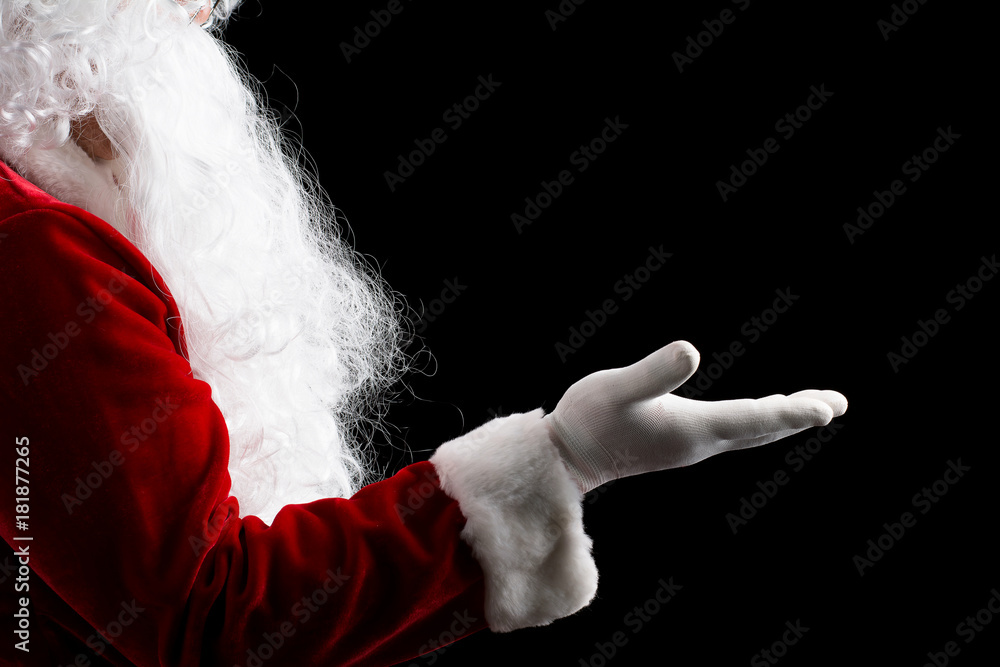 Santa Claus hand presenting isolated on white background Stock Photo ...