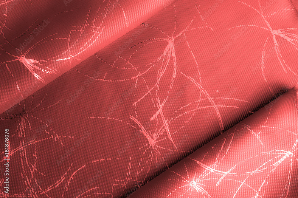 Background texture, pattern. Silk fabric is red with a pattern. Add an ...