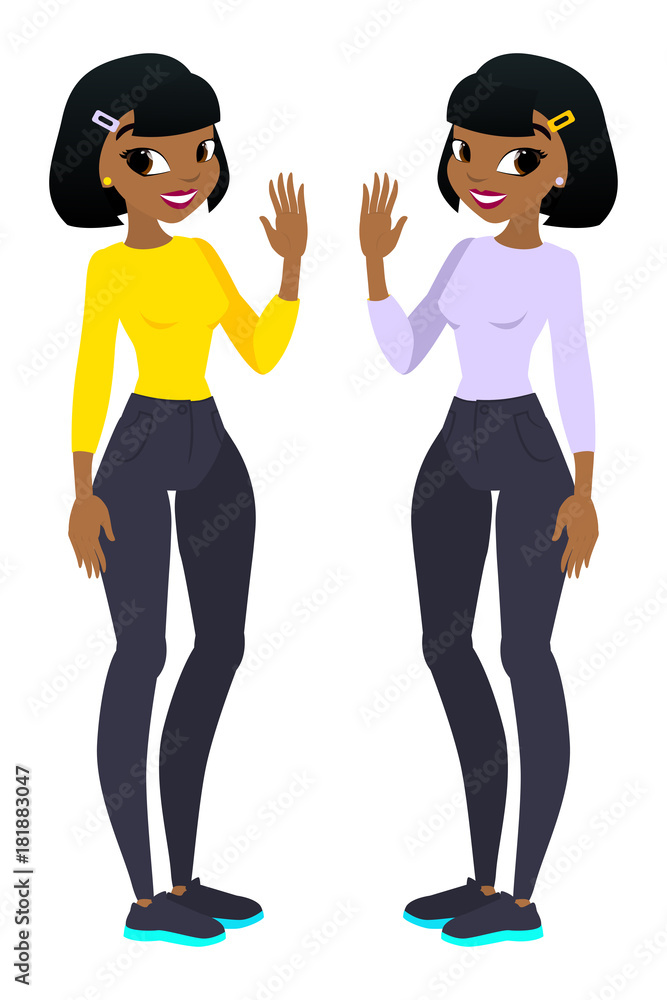 Teenager vectors African American girls with black hair. Character ...