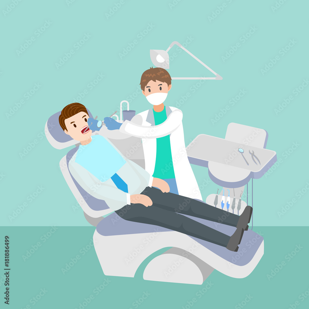 cartoon dentist with patient Stock Vector | Adobe Stock