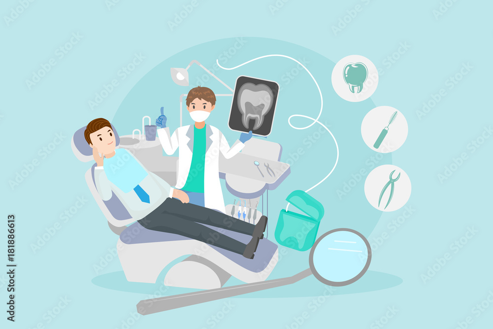cartoon dentist with patient Stock Vector | Adobe Stock